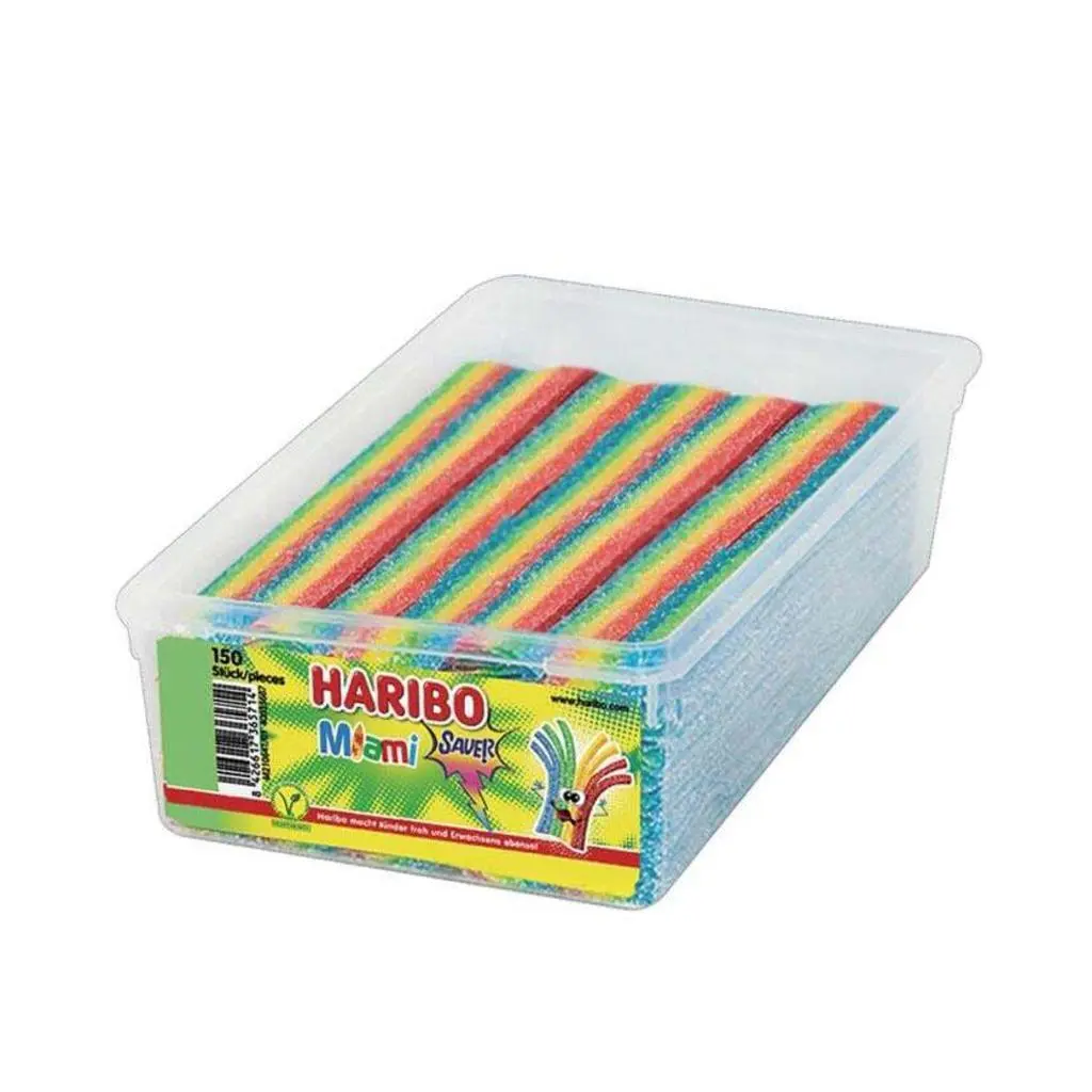 Køb Haribo Miami Sauer, 150 stk, vegansk slik, 1125g - 150,00 DKK,-